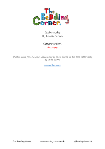 Jabberwocky by Lewis Carroll - Reading Comprehension Questions and ...