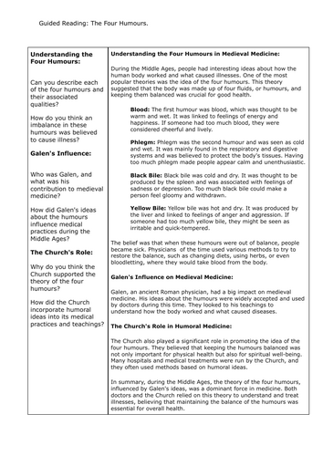 History: Medieval Medicine: Four Humours | Teaching Resources