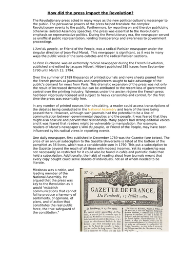 Role of the press in the French Revolution A-Level History | Teaching ...