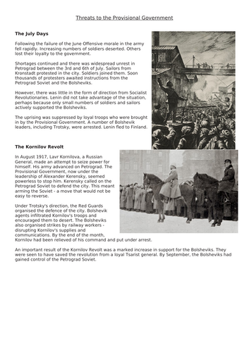 Threats to the Provisional Government in Russia 1917 | Teaching Resources