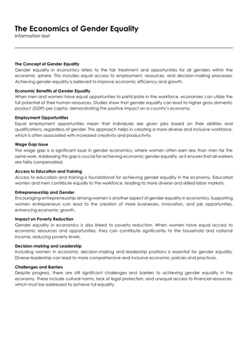 The Economics of Gender Equality | Teaching Resources