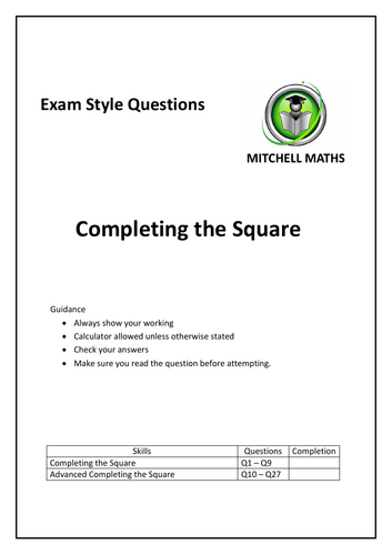 Completing the Square (Differentiated Worksheets) | Teaching Resources