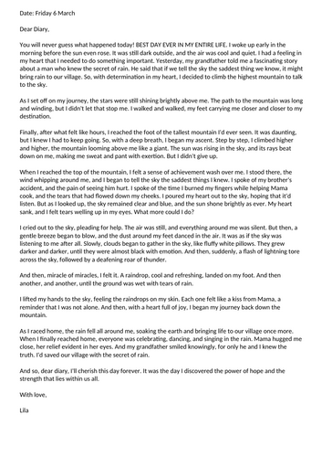 Lila and the Secret of Rain by David Conway- diary entry of Lila ...
