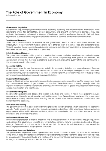 The Role of Government in Economy | Teaching Resources
