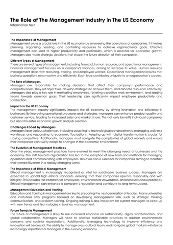 The Role of The Management Industry in The US Economy | Teaching Resources