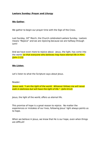Laetare Sunday: Lent Assembly Script & PPT KS2 | Teaching Resources