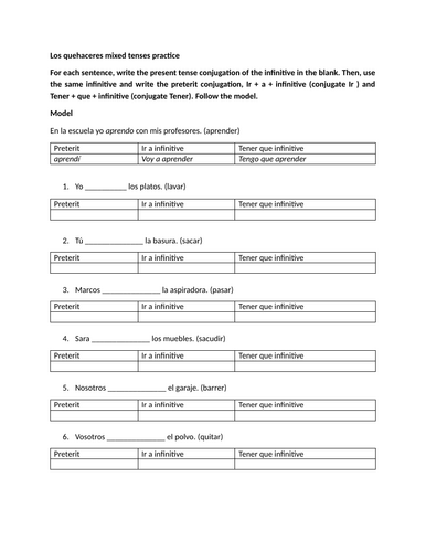 Los quehaceres mixed tenses practice | Teaching Resources