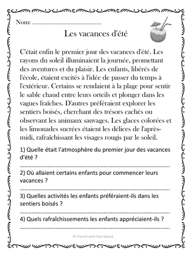 Compréhension de lecture - ÉTÉ (10 textes) / French Reading ...