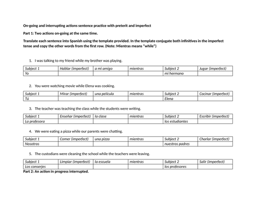 On-going and interrupting actions sentence practice with preterit and ...