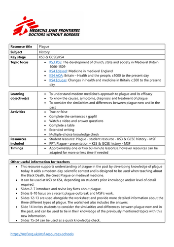 Plague | history | KS3 & GCSE | MSF | Teaching Resources