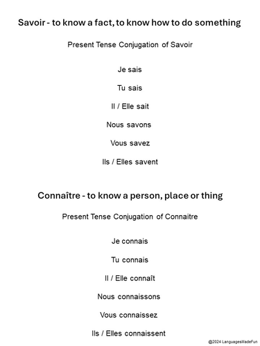 Savoir and Connaître - "To know" in French | Teaching Resources