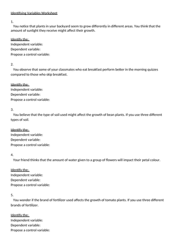Identifying scientific variables | Teaching Resources