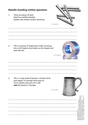 Metallic bonding combined lesson plan: presentation, worksheets, notes ...