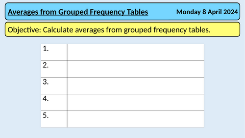 Averages from Grouped Frequency Tables | Teaching Resources