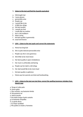 14. GCSE SPANISH: Describe yourself and others (EPI/MARS EARS ...