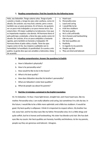 01. GCSE SPANISH: Describirse y describir a los demás | Teaching Resources