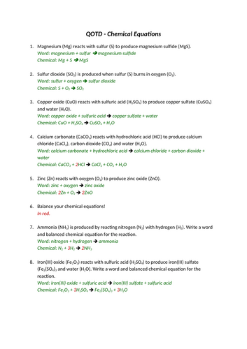 Word & Chemical Equations - Quick on the Draw | Teaching Resources
