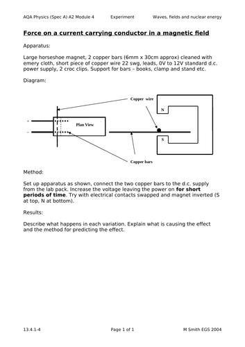 Practical: Observing the force (qualitatively) on a current carrying ...