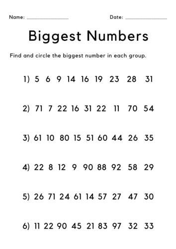 colour and circle the bigger number worksheet for kindergarten ...