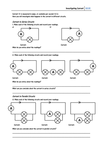 Investigating Current Practical Worksheet | Teaching Resources
