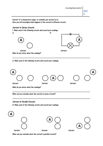 Investigating Current Practical Worksheet | Teaching Resources