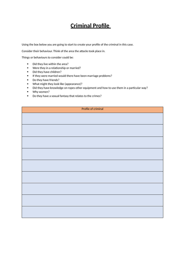 Offender Profiling (Bottom Up Approach) | Teaching Resources Offender Profiling (Bottom Up Approach) | Teaching Resources