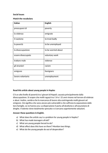 Italian GCSE Social issues | Teaching Resources