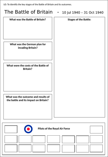Battle of Britain worksheet and information | Teaching Resources