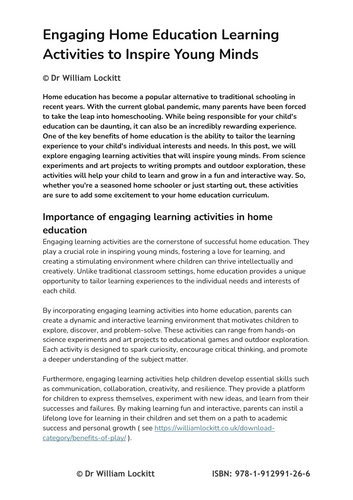 Engaging Home Education Learning Activities to Inspire Young Minds | Teaching Resources