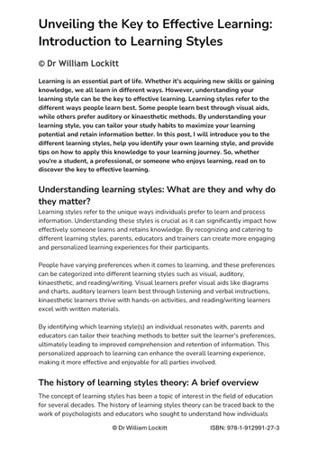 Unveiling the Key to Effective Learning: Introduction to Learning Styles | Teaching Resources