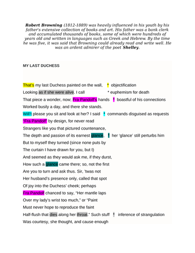 iGCSE English Literature poetry analysis "My Last Duchess" Level 9 ...