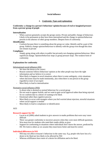 AQA Psychology Social Influence guide | Teaching Resources AQA Psychology Social Influence guide | Teaching Resources