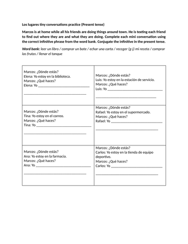 Los lugares tiny conversations practice (Present tense) | Teaching ...