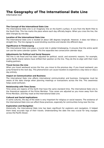The Geography of The International Date Line | Teaching Resources