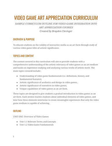 Video Game Art Appreciation Sample Curriculum + Resources | Teaching ...