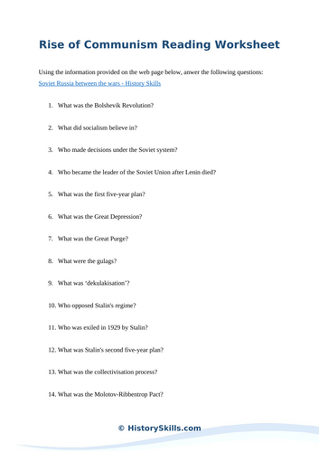 Rise of Communism Reading Worksheet | Teaching Resources