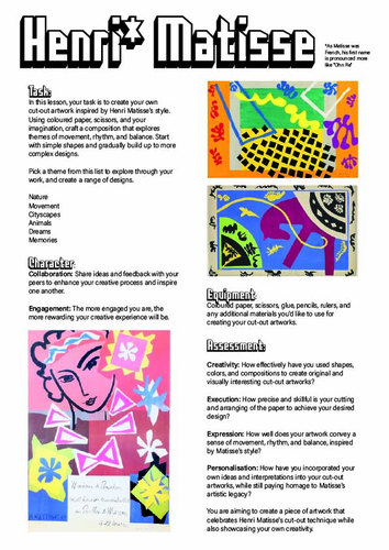 Henri Matisse Cover or Introduction Lesson | Teaching Resources