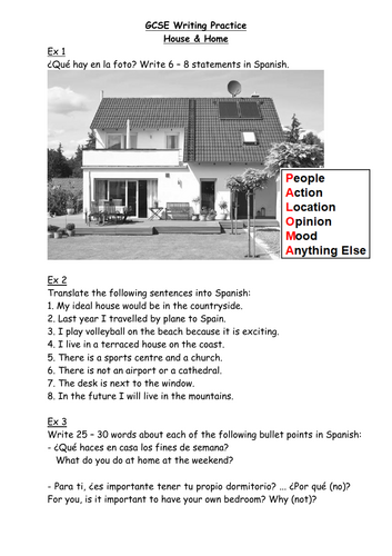 GCSE Spanish (AQA) Writing Worksheets Theme 2 Topic 1: Topic 1: Home ...