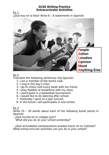 GCSE Spanish (AQA 2018) Writing Worksheets Theme 3 Topic 1 & 2: My ...