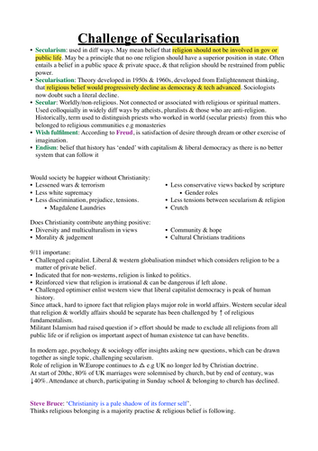 A* OCR Religious Studies DCT Revision: Secularization | Teaching Resources