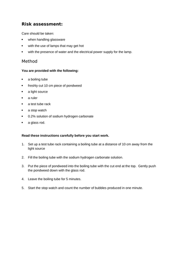 GCSE - Rate of Photosyntheis RP | Teaching Resources