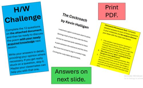 The Cockroach by Kevin Halligan - Full Lesson Activities - CIE Poetry ...