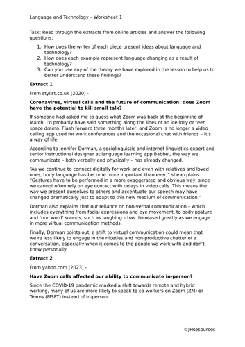 Language and Technology A Level Unit | Teaching Resources