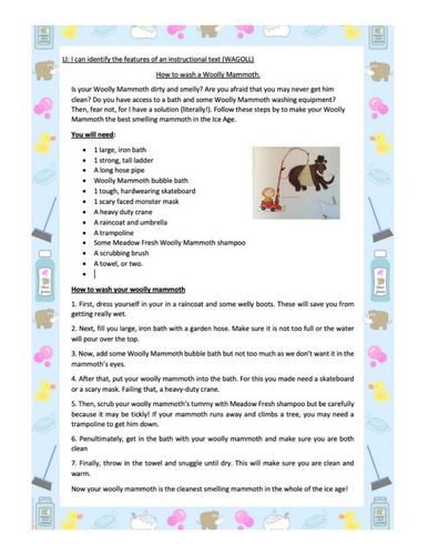How To Wash A Woolly Mammoth by Michele Robinson - Year 3 Unit of ...
