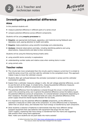 KS3 - Electricity: Potential difference (Practical) | Teaching Resources