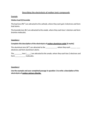 Electrolysis REVISION (AQA GCSE) | Teaching Resources Electrolysis REVISION (AQA GCSE) | Teaching Resources