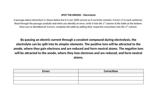 Electrolysis REVISION (AQA GCSE) | Teaching Resources Electrolysis REVISION (AQA GCSE) | Teaching Resources