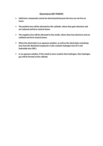 Electrolysis REVISION (AQA GCSE) | Teaching Resources Electrolysis REVISION (AQA GCSE) | Teaching Resources