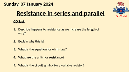 PRACTICAL Resistance in series/parallel | Teaching Resources