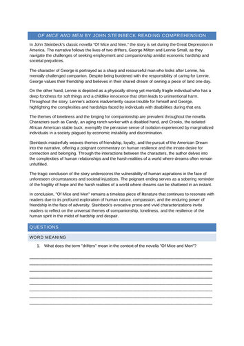 Of Mice and Men by John Steinbeck Resource Bundle | Teaching Resources